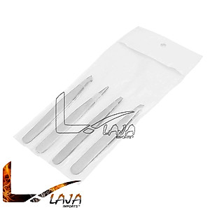 LAJA Imports Tweezers Set 4-piece Professional Stainless Steel Tweezers Gift With Pouch - Best Precision Eyebrow And Splinter Ingrown Hair Removal Tweezer Tip,no Colored & Chemical Free