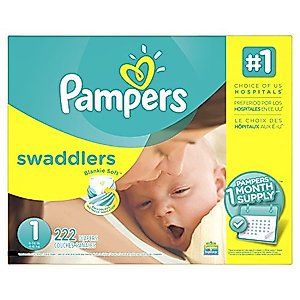 Pampers Swaddlers Disposable Diapers Newborn, Size 1 (8-14 lb), 222 Count, One Month Supply