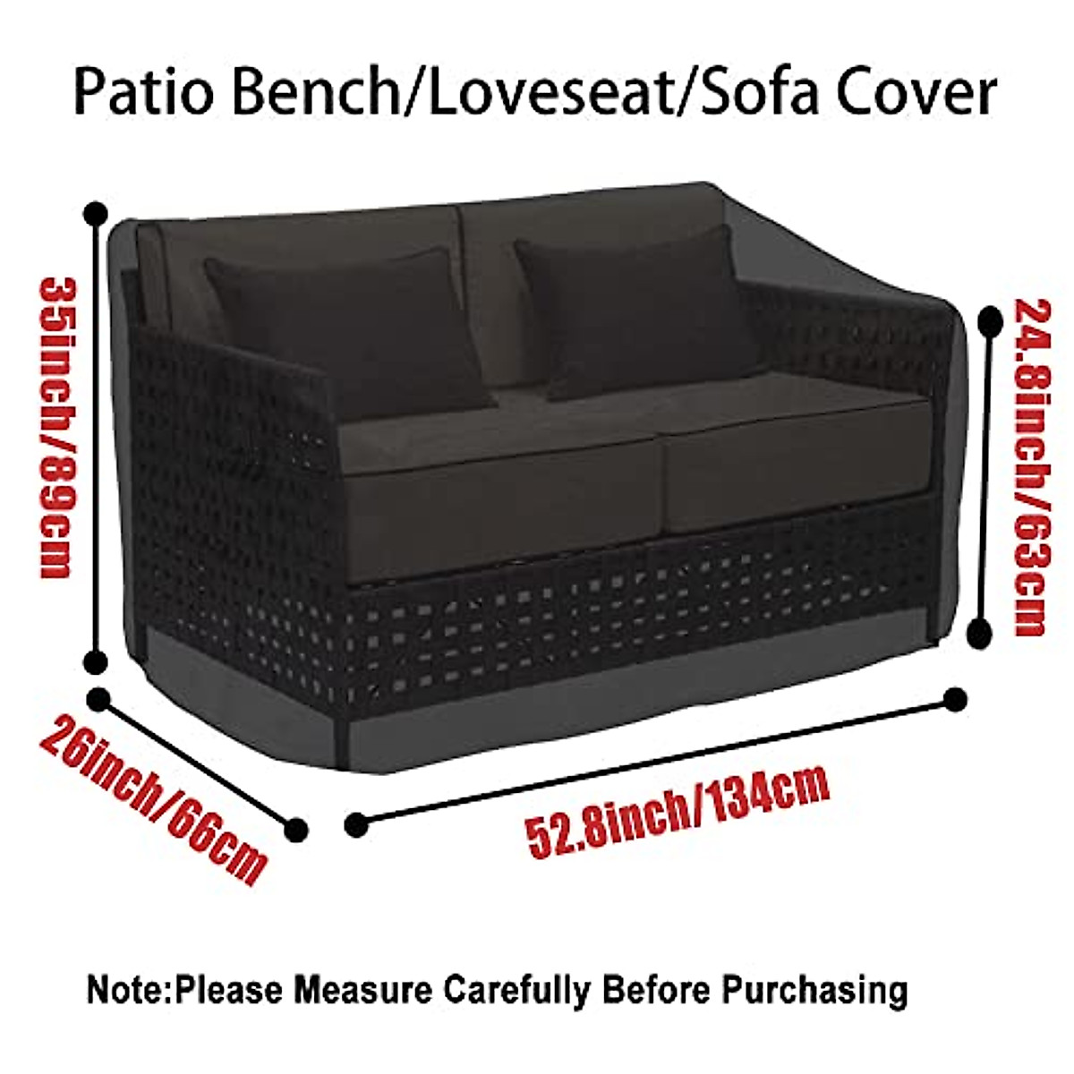 Bliifuu Outdoor Bench Cover, 2-Seater Patio Chair Cover Waterproof UV Resistant Rip Proof, Garden Furniture Sofa Cover 52.7 Inch, Black