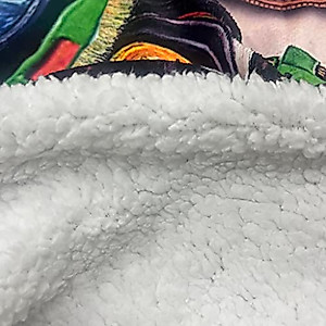 Green Tractor Machinery Front Flannel Back Sherpa Fleece Blanket Gift for Truck Driver Lover Wife Kids (X-Large 80 X 60 INCH)