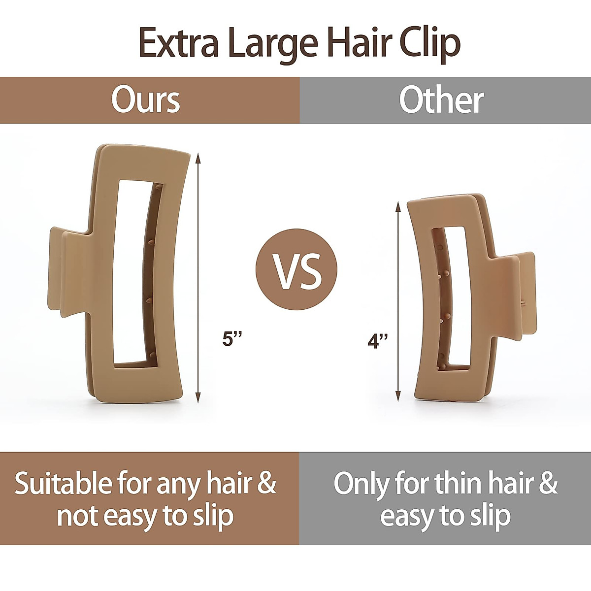 5 Inch XL Hair Clips, Strong Hold Oversized Non-slip Square Clips for Thick Long Curly Hair - 6 Colors, Matte Jumbo Gift Set