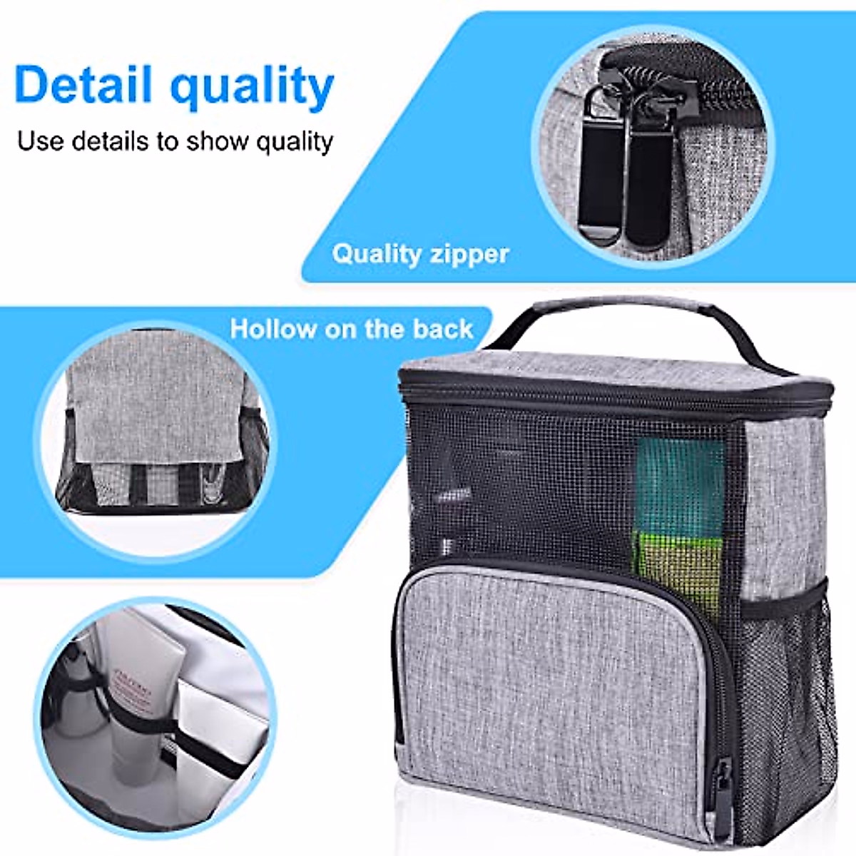 conliga Portable Shower Caddy ， (Updated Version, Full Size Bottle Compatible), Hanging Toiletry Bag， Large Capacity, Quick Dry and Water Resistant with Metal Hook（gray）