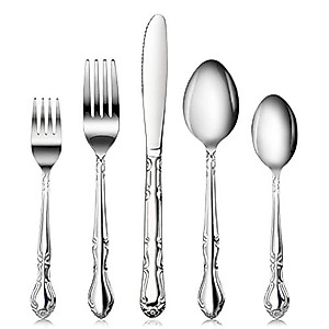 New Star Foodservice 58857 Rose Pattern, 18/0 Stainless Steel, (60 Piece Flatware Set)
