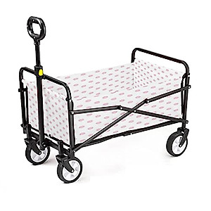 Collapsible Wagon Cart Tile Pink Polka dots on White Foldable Utility Wagon Large Capacity Garden Cart with Push Bar for Beach Camp Outdoor Shopping