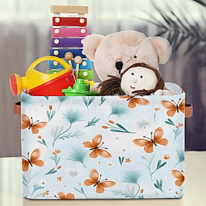 Gumuslen Orange Butterfly Storage Basket Organizer Bin with Handles for Clothes Storage, Gift Bakets, Toy Box, Book Basket for Office Home Rooms Laundry Playroom Dorm