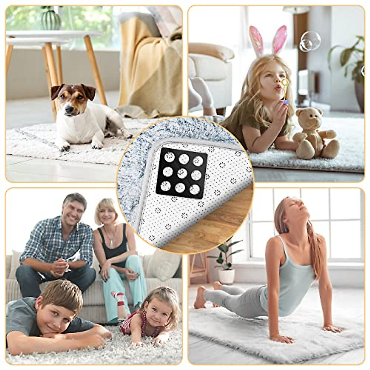 Sellemer Rug Gripper Newest Materials Non Slip Rug Pads for Hardwood Floors and Tiles, Reusable and Washable Rug Stopper to Keep Your Rug in Place & Make Corner Flat (Black, 6 Pack)