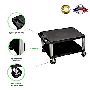 H Wilson Luxor 16"H AV Cart - Two Shelves - Black Legs