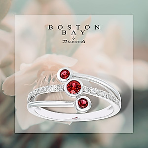 10K White Gold 1/5 CTTW Triple Lab Grown Ruby & 1/10 CTTW Genuine Diamond Art Deco Ring (H-I Color, I1-I2 Clarity) - Size 7