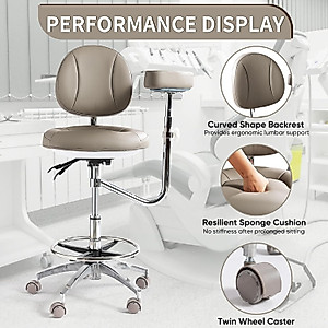 Viviange Ergonomic Dental Saddle Stool - Adjustable Rolling Dentist Chair with Back Support for Hygienists, Assistants - Medical Office & Salon Use -Grey