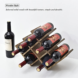 KIRIGEN 8-Bottle Countertop Wine Rack - Wine Bottle Holder for Bar Table/ Wine Cabinet Free Standing - Wood 3-Tier Wine Display and Storage Shelves Dark Brown XHJJ3-DBR