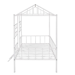 Bellemave House Bed Twin Size Kids Bed Frame Metal Platform Bed Frame, No Box Spring Needed, for Girls Boys (White)