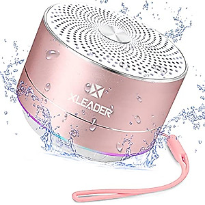 XLEADER Upgraded, Bluetooth Speaker, SoundAngel RGB LED Light Portable Wireless Speaker with Custom Bass Radiator IP67 Waterproof, Mini Speaker for iPhone ipad Shower Girl Women Teen Gifts Rose Gold