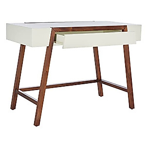 SAFAVIEH Home Collection Marwood Mid-Century Modern White/Brown Desk, Medium