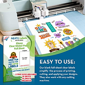 Clear Transparent Sticker Paper (8.5” x 11”) - 100 Sheet Pack - Glossy Full Sheet Vinyl Labels for Inkjet Printers - Tear-Resistant, Strong Adhesive, Weather Resistant - DIY & Craft Projects Labels