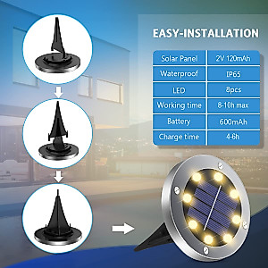 Solar Outdoor Lights 12 Packs, Waterproof Solar Pathway Lights Bright In-Ground Lights Lighting Decor for Garden, Lawn, Patio , Yard, Driveway, Step and Walkway Warm Light