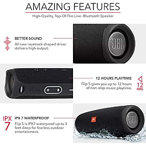 HOMEQUIP case for JBL Flip 5 with Speaker Flip 5 | Waterproof Portable Wireless Bluetooth Speaker Bundle Hard Shell Case - Rechargeable Battery, 2.5 Hours Charging, 12 Hours Playtime.
