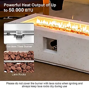 Tangkula 50,000 BTU Outdoor Fire Pit Table, 42" Rectangle Terrazzo Propane Gas Fire Table with Auto-Ignition, Stainless Steel Burner, Lava Rocks & Rain Cover for Patio Backyard Poolside, CSA Certified