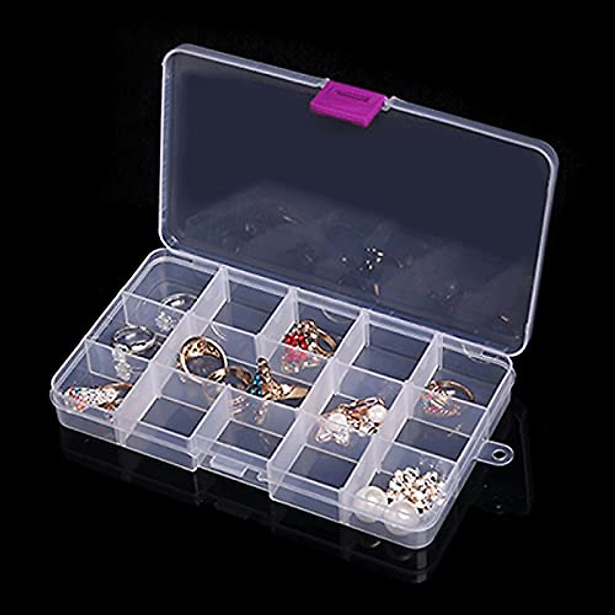 OriGlam 1pcs 17x10CM Plastic Organizer Storage Box with Adjustable Dividers, Jewelry Storage Container Box for Office Supplies Beads Crafts Fishing Tackles (Transparent)