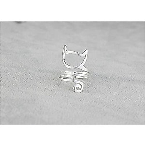 Helen de Lete Innovative Lovely Cat Kitty Sterling Silver Ring L Size