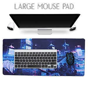 Imegny Large Gaming Mouse Pad, Extended XXL Desk Pad & Non-Slip Rubber Mat for Mice and Keyboard with Stitched Edges （90x40 zisecity006）