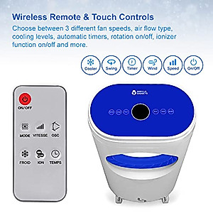 COOLS UP TO 7° F - Evaporative Cooling Fan, Portable Personal Air Cooling with Humidifier Water Tank. Includes Remote, Ice Packs, and 360° Caster Wheels. BUY FROM AN AMERICAN SMALL BUSINESS!