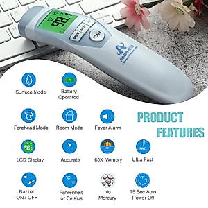 Amplim Hospital Medical Grade Non-Contact No-Touch Forehead Thermometer for Baby and Adults. Touchless Temporal Fever Thermometer, FSA HSA Approved Accurate and Fast Digital Baby Thermometer