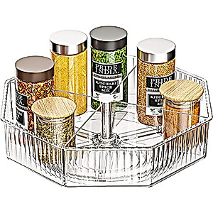 Lazy Susan Organizer, Spice Rack Rotating Organizer with 4 Dividers, Lazy Susan Turntable for Cabinet, 11'' Clear Lazy Susan Turntable Organizer, Spinning Seasoning Organizer for Cabinet Storage