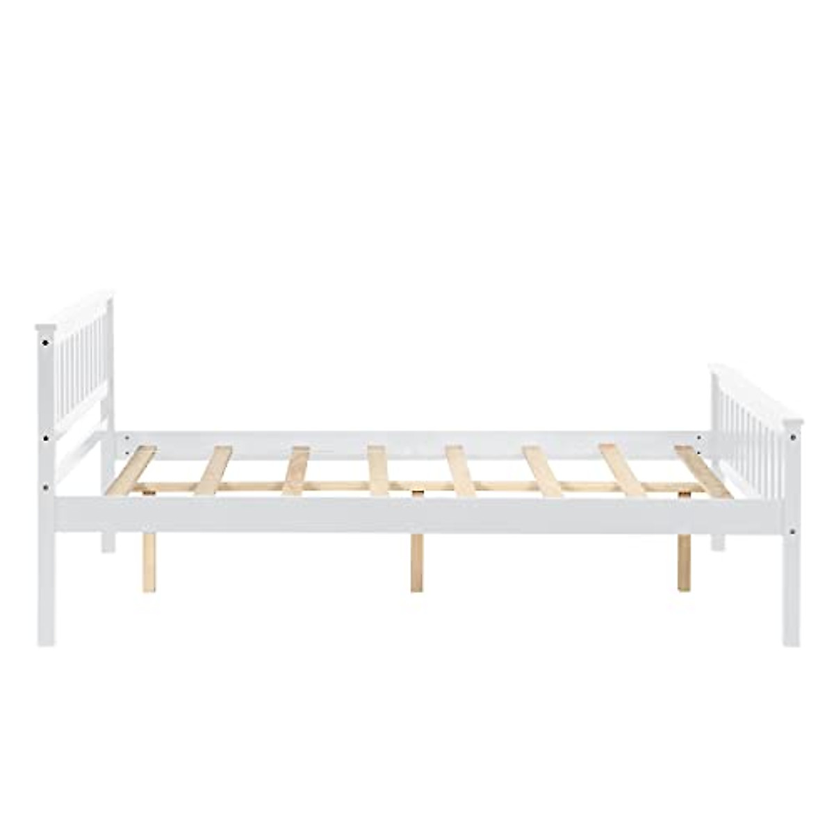 Prohon Full Size Platform Bed Frame with Vertical Openwork Design Headboard & Footboard, Wooden Slat Support with Large Underbed Storage Space, Simple Style Bedframe for Kids, Teen, Adults, White