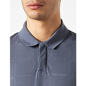 A|X ARMANI EXCHANGE Men's Stretch Pique Grid Print Logo Polo, Grisaille, M