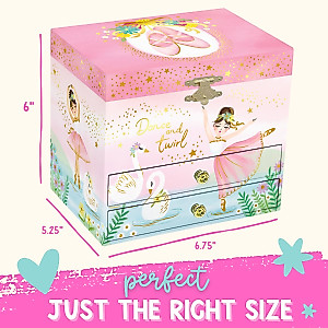 Musical Ballerina Jewelry Box for Girls - Kids Music Box with Spinning Ballerina, Ballet Birthday Gifts for Little Girls, Jewelry Boxes, 6.8 x 5.3 x 6 in - Ages 3-10, Pink