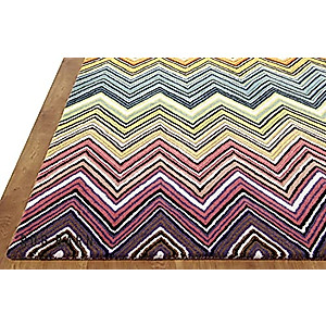 Magic Zig Zag 5' X 8' Feet Multi Color Hand Tufted Modern Style 100% Wool Area Rug/Carpet