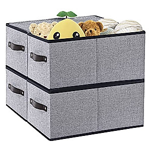 YheenLf Clothing Storage Bins,13×9.1×5.5 inches Closet Bin with Handles, Foldable Storage Baskets, Fabric Containers Storage Boxes for Organizing Shelves, Gray, Medium, 4-Pack