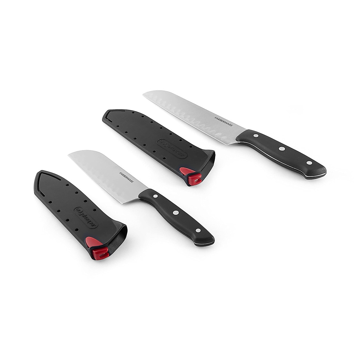 Farberware Edgekeeper Self-Sharpening Triple Riveted Santoku Knife Set, 4-Piece, Black