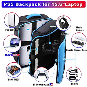 PS5 Backpack Travel Bag Slim - 15.6" PS5 Backpack Bag, PS5 Carrying Case Travel Bag, PS5 Backpack Compatible with Playstation 5 Disc/Digital/Slim Edition Console, Controller, Base, Game Discs, Laptop