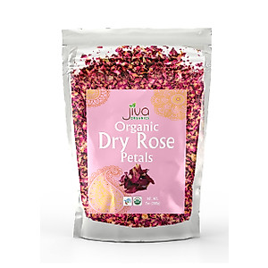 Jiva USDA Organic Dried Red Rose Petals 7 Oz (200g) Large Bag - Food Grade, Edible Flowers - Use in Tea, Baking, Making Rose Water, Crafting, Wedding Confetti