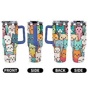 Cats Pattern 40 Oz Stainless Steel Cup Travel Tumbler with Handle and Straw Lightweight Coffee Mug for Home Office
