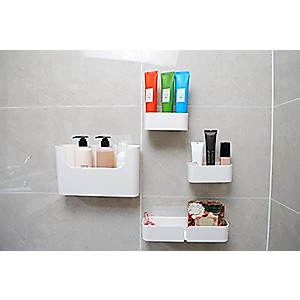 LADYBEE7LES Wall Floating Shelves White 4pcs Set, Self Adhesive Wall Shelf/Bathroom Makeup Wall Organizer/Wall décor/No Drill Plastic Storage Bins, Multi-Sizes, Stickers Included