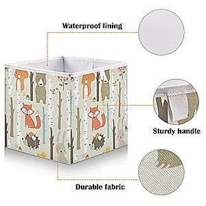 ALAZA Collapsible Storage Cubes Organizer,Funny Fox Bear Rabbit Forest Animal Storage Containers Closet Shelf Organizer with Handles for Home Office