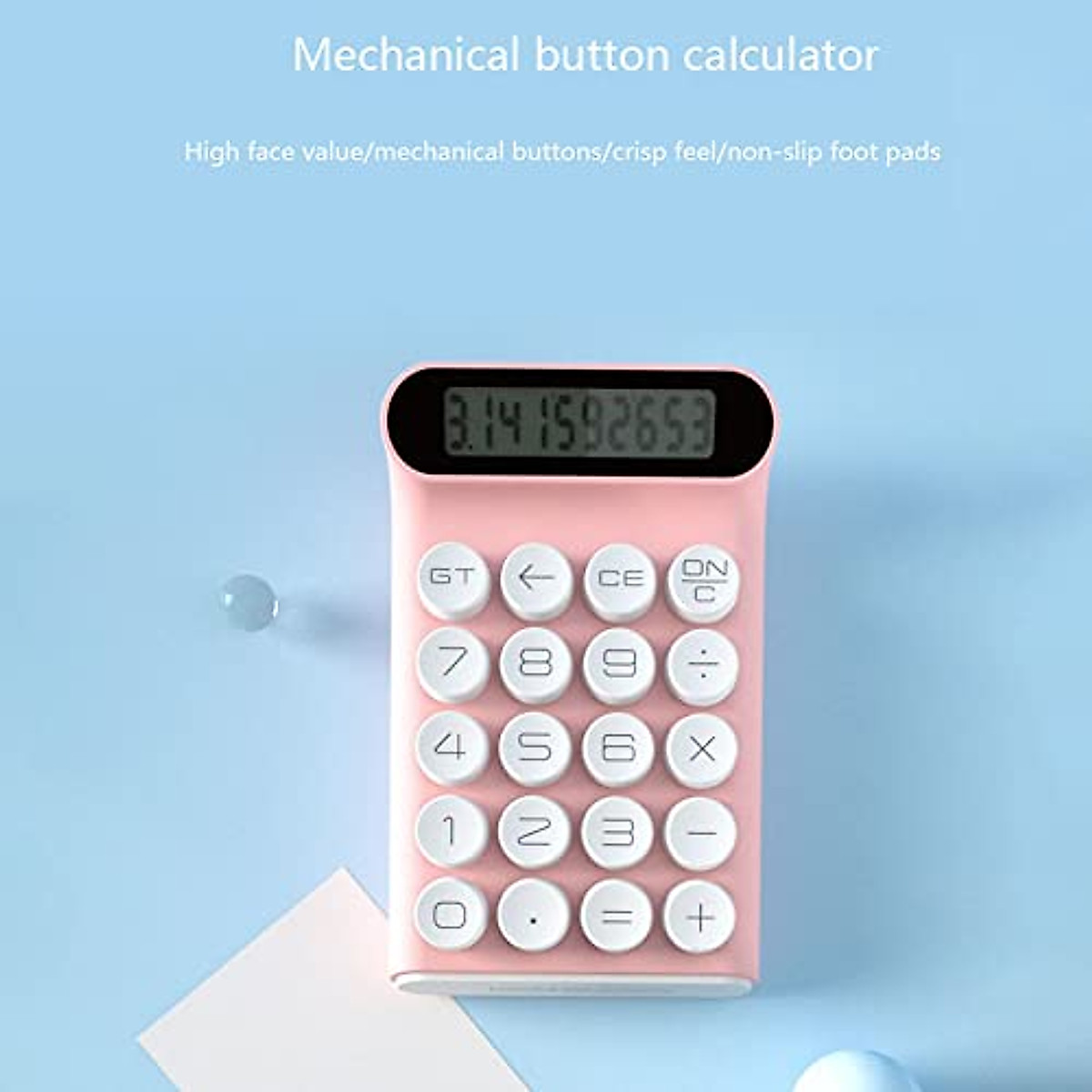 QONIA Retro Calculator Mechanical Keyboard Portable Computer 10 Digit LCD Display Financial Office Fashion Calculator-Pink