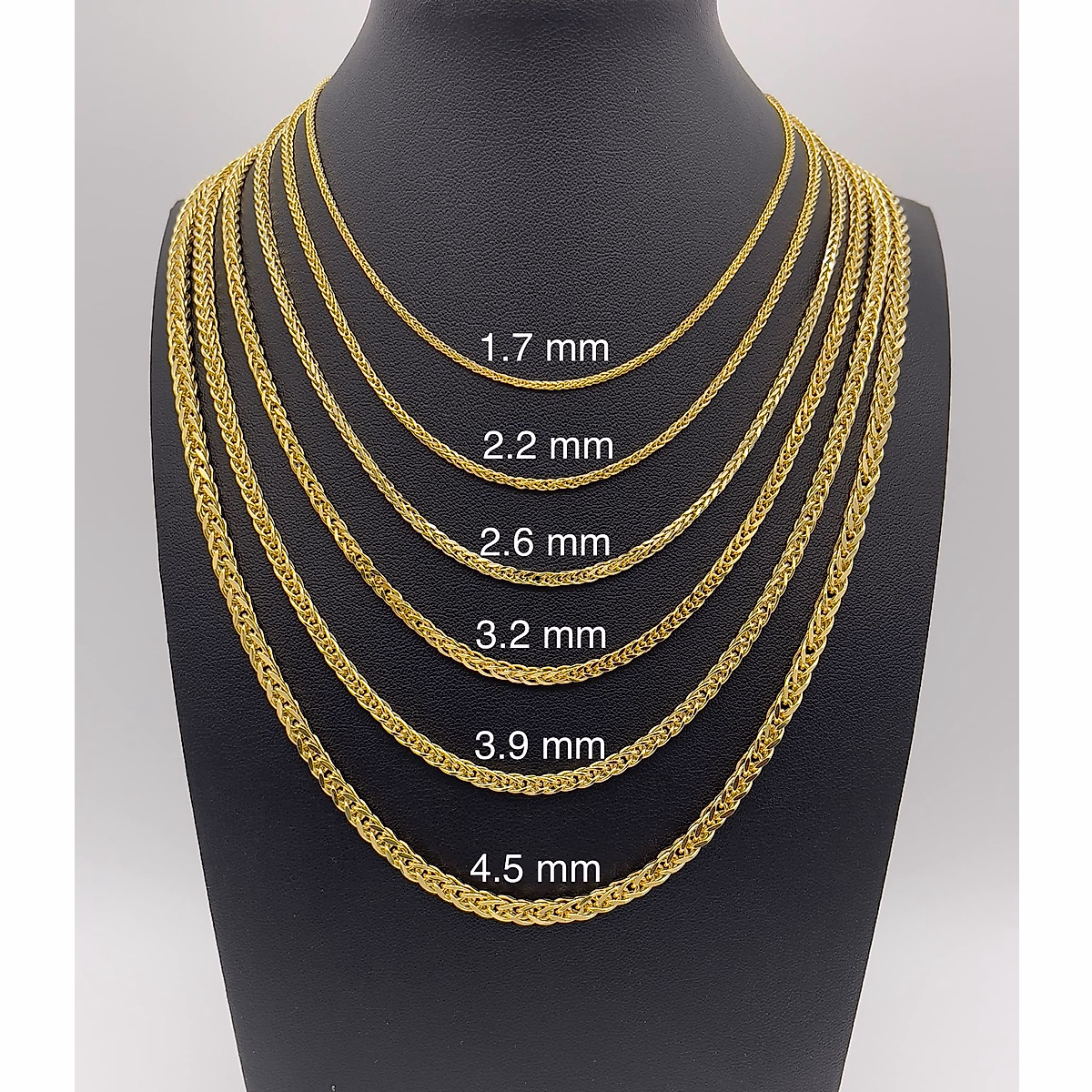 JEWELHEART 14K Gold Square Wheat Chain 4.5mm Braided Yellow Gold Necklace Real Gold Chains For Men Diamond Cut Gold Chain Necklace For Women with Lobster Clasp 24"
