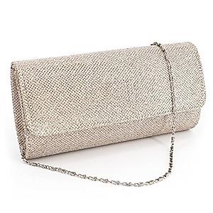 Naimo Flap Dazzling Small Clutch Bag Evening Bag With Detachable Chain (Champagne)