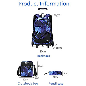 3Pcs Black Galaxy Rolling Backpacks for Boys Middle School Bags Trolley Elementary Bookbags on 6 Wheels