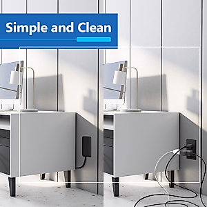 LIDER Flat-Face Outlet Extender with 3 Receptacles, Ultra-Thin Wall Plate Plug with Cord Extender and 3-Outlet Power Strip, 3ft Cord, LWE3-315-BK, Black