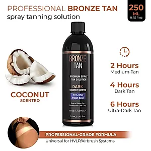 Bronze Tan Spray Tan Solution Professional Tanning Solution for Spray Tan Machine - Coconut Scented Sunless Tanning Solution Dark for Airbrush Tan (250ml / 8.45fl oz)
