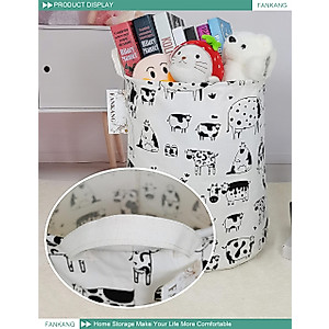 FANKANG Storage Basket, Nursery Hamper Canvas Laundry Basket Foldable with Waterproof PE Coating Large Storage Baskets for Kids Boys and Girls, Office, Bedroom, Clothes,Toys（Cows）