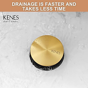 KENES Bathroom Vessel Sink Pop Up Drain Without Overflow Assembly, Lavatory Vanity Sink Drain Stopper, Anti-Clogging Drain Strainer, Brushed Gold, KE-P300A-4
