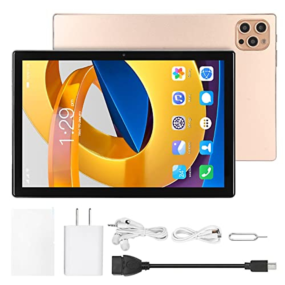 DAUERHAFT HD Tablet PC, 10.1 Inch HD Tablet 8 Core MTK6750 Chip 6GB RAM 64GB ROM Multifunction 8 MP Front Camera US Plug 110-240V for Work for Learning (Gold)