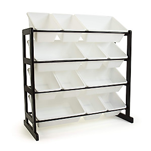 Humble Crew Ladder Toy Organizer with 12 Storage Bins, Espresso/White