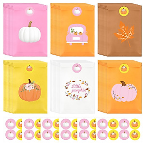 48Pcs Little Pumpkin Party Favor Bags, Pink Pumpkin Candy Bags Halloween Goodie Gift Bags with Stickers for Girl Fall Baby Shower Little Pumpkin Baby Shower Fall Birthday Thanksgiving Party Favor