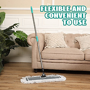 Gerrii 3 Pack Commercial Dust Mop Set Cotton Floor Sweeper Industrial Dry Mop Flip Mop with Replacement Washable Mops for Hardwood Marble Tile Floor Mopping, 23.6 x 53 Inch